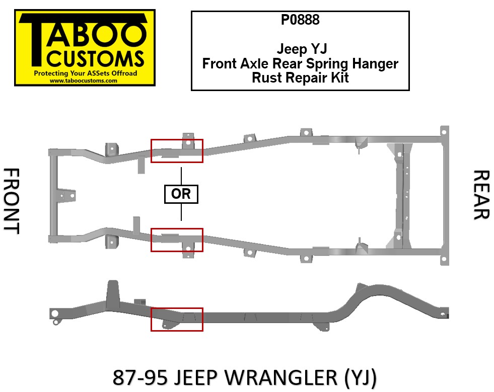 YJ Front Axle Rear Spring Hanger Rust Repair Kit | Store | Taboo Customs